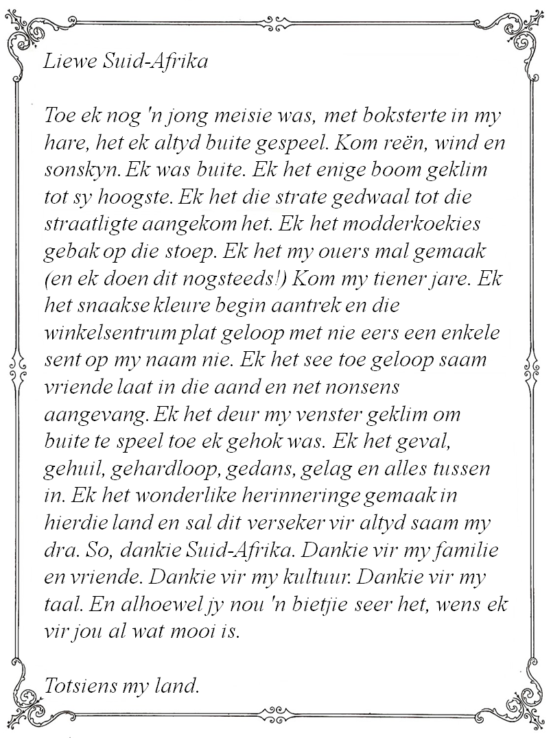 afrikaans letter – ButterflyFingers
